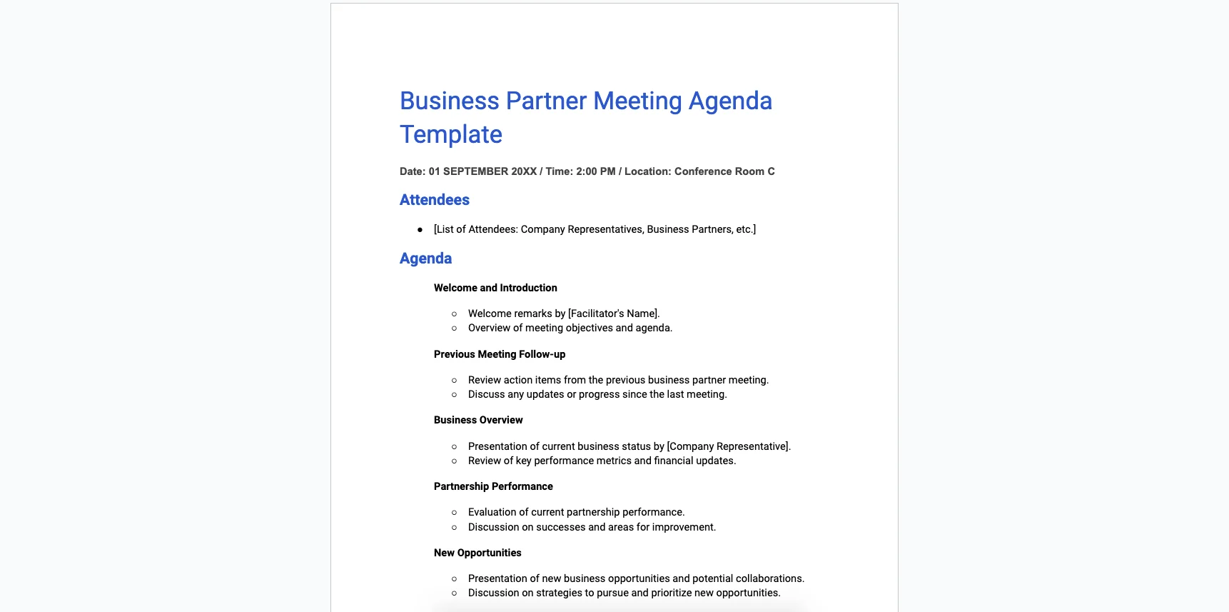 Effective Business Partner Meeting Agenda